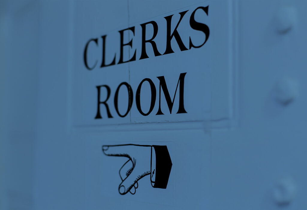 Clerks_sign_blue - Four Brick Court